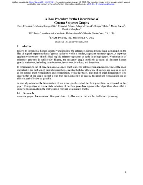 Pdf A Flow Procedure For The Linearization Of Genome Sequence Graphs