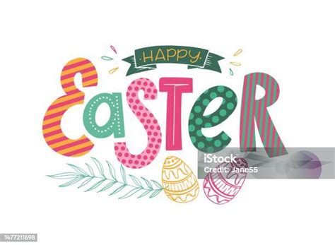 행복한 부활절 전단지 및 인쇄 디자인을 위한 부활절에 대한 레터링 벡터 그림입니다 배너 포스터 인사말 엽서에 대한 템플릿 검색에 대한 스톡 벡터 아트 및 기타 이미지