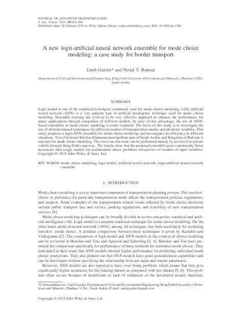 Pdf A New Logit Artificial Neural Network Ensemble For Mode Choice