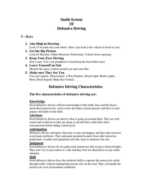 The Smith System For Safety Driving Pdf Traffic Driving