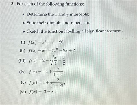 solved for each of the following functions determine the x