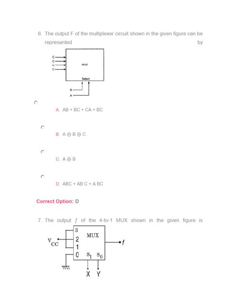 The Output F Of The Multiplexer Circuit Shown In The Given Figure Can Be Represented By Pdf