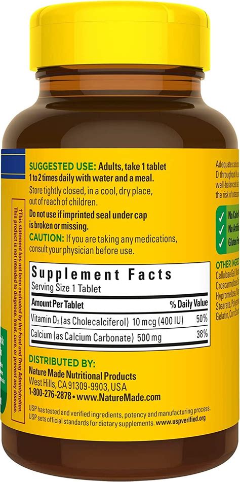 Nature Made Calcium 500mg With Vitamin D3 Bone Support Supplement 130