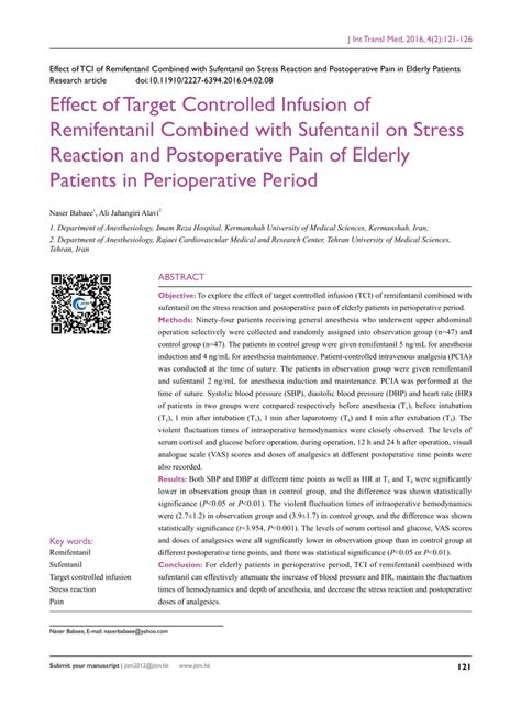 Pdf Effect Of Target Controlled Infusion Of Remifentanil Combined