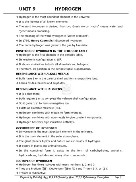 Hsslive Xi Chem 9 Hydrogen Pdf Hydrogen Hydride