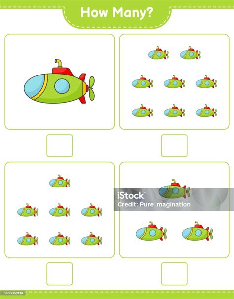 카운팅 게임 얼마나 많은 잠수함 교육 어린이 게임 인쇄 가능한 워크 시트 벡터 일러스트 레이 션 0명에 대한 스톡 벡터 아트 및 기타 이미지 Istock