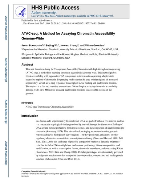 Atac Seq A Method For Assaying Chromatin Accessibility Pdf Real