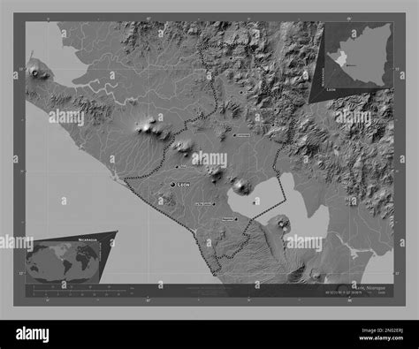 Leon Department Of Nicaragua Bilevel Elevation Map With Lakes And