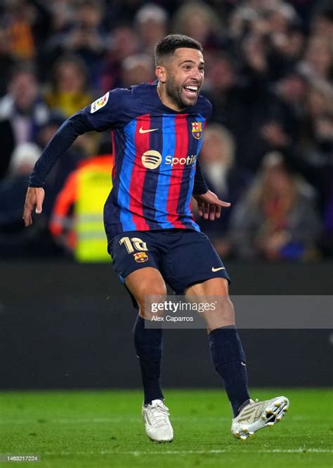 Jordi Alba Of Fc Barcelona Celebrates After Scoring The Teams First