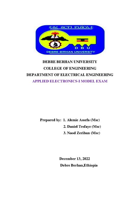 Applied Electronics Debre Berhan University College Of Engineering