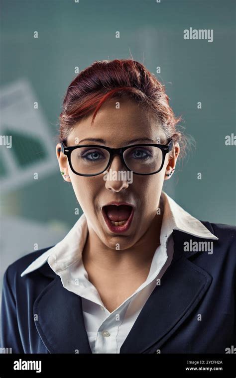 Shocked Businesswoman In Glasses Mouth Wide Open In Disbelief Eyes