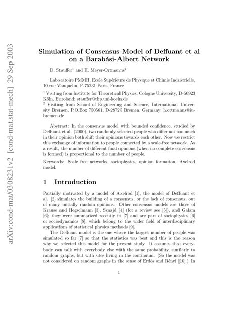 Pdf Simulation Of Consensus Model Of Deffuant Et Al On A Barabasi Albert Network