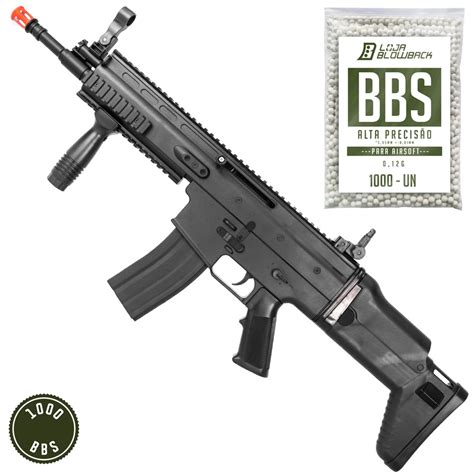 Rifle De Pressão Scar L Airsoft Spring Vigor Munição 6mm 1000 Bbs
