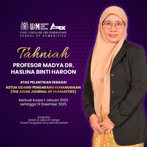 Tahniah Profesor Madya Dr Haslina Binti Haroon Ketua Sidang Pengarang