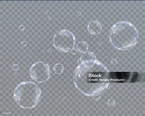 현실적인 비누 거품 수집 거품은 투명한 배경에 있습니다 벡터 비행 비누 거품 버블 Png 워터 글라스 버블 현실적인 Png 3차원 형태에 대한 스톡 벡터 아트 및 기타