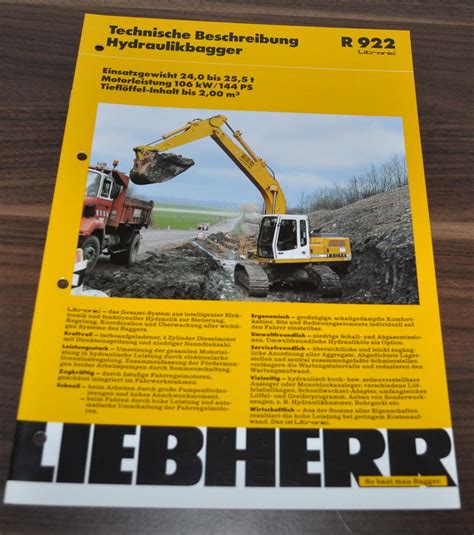 1997 Liebherr R 922 Hydraulik Bagger Excavator Specification Brochure
