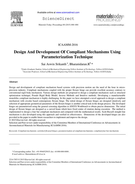 PDF Design And Development Of Compliant Mechanisms Using Parameterization Technique