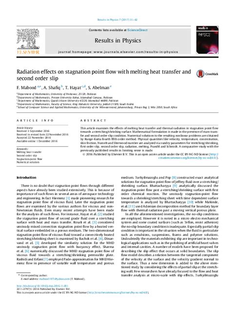 Pdf Radiation Effects On Stagnation Point Flow With Melting Heat