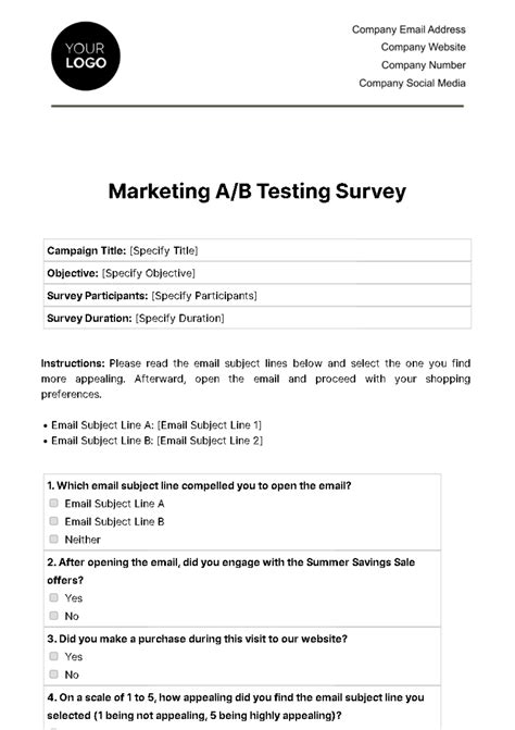Free Market Survey Templates To Edit Online