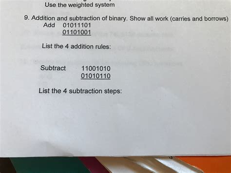 Solved Addition And Subtraction Of Binary Carries And Chegg