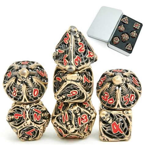 Metal Dice Set Hollow Polyhedral Skull Metal Dice For Rpg Dandd Accessories Table Board Role