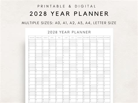 2028 Yearly Planner Printable 2028 Yearly Planning Calendar Calendar