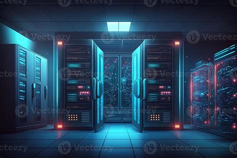 Data Center Room With Mainframe Storage Servers Cloud Network Concept Hosting Databases And