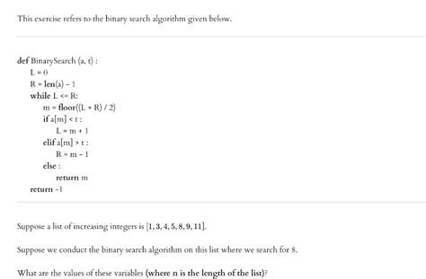 Solved This Exercise Refers To The Binary Search Algorithm Chegg