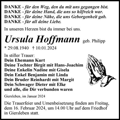 Traueranzeigen Von Ursula Hoffmann Abschied Nehmende