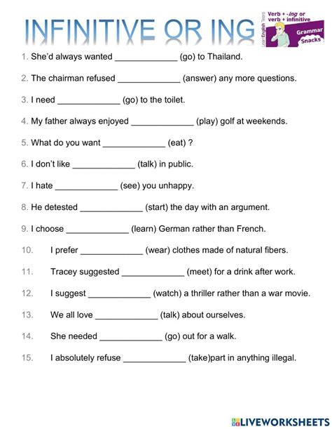 Gerund Or Infinitive Online Worksheet Artofit