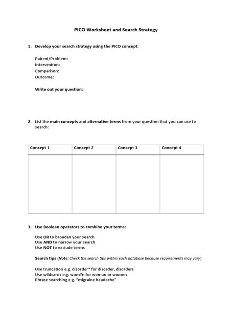 Pico Worksheet Online Version