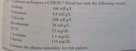 Solved Estimate The Plasma Osmolality For This Patient
