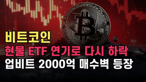 비트코인 현물 Etf 연기로 다시 하락 업비트 2000억 매수벽 등장 워뇨띠 매수 Youtube