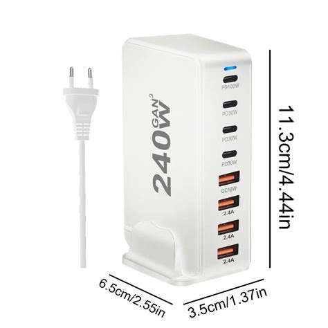 240 W Multifunctionele Usb Oplader Hub 4 Usb A 4 Usb C Hub Pd Adapter Opladen Blok Plug Adapter