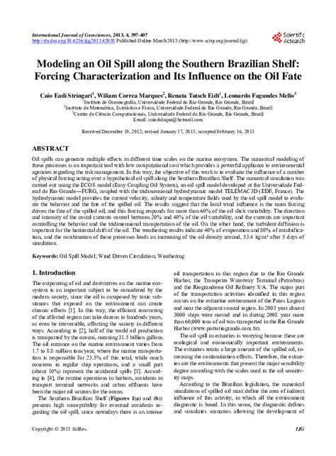 Pdf Modeling An Oil Spill Along The Southern Brazilian Shelf Forcing Characterization And Its