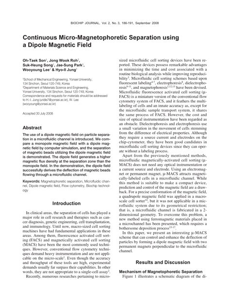 Pdf Continuous Micro Magnetophoretic Separation Using A Dipole Magnetic Field