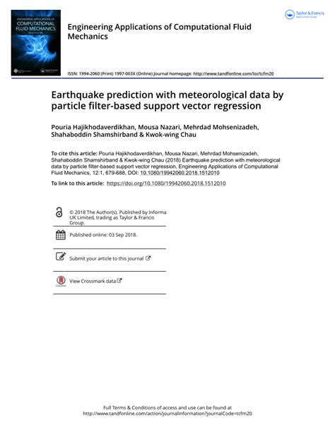Pdf Earthquake Prediction With Meteorological Data By Particle Filter