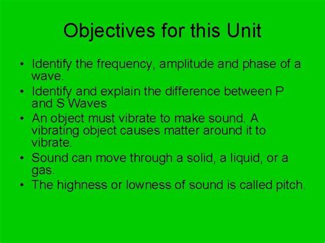 Waves And Sound Objectives For This Unit Identify