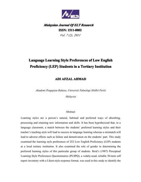Use Of The Metacognitive English Language Learning Strategies Based O…