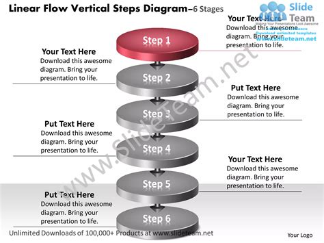 Linear Flow Vertical Steps Diagram 6 Stages Process Charts Examples