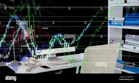 Image Of Financial Data Processing With Fluctuating Lines Over Office