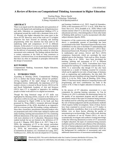 Pdf A Review Of Reviews On Computational Thinking Assessment In Higher Education