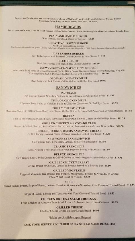 Carta Del Restaurante Cjs Diner Palm Desert