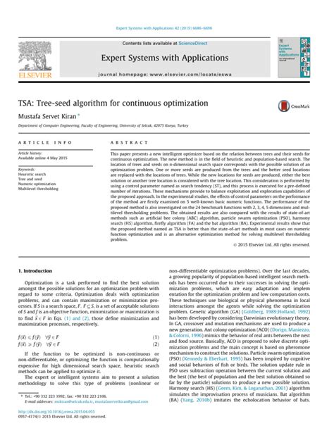2015 Elsevier Tsa Tree Seed Algorithm For Continuous Optimization Pdf