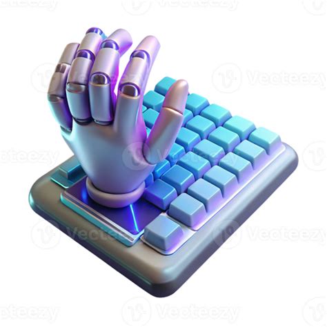Vibrant Creative A Bionic Hand Typing On A Holographic Keyboard