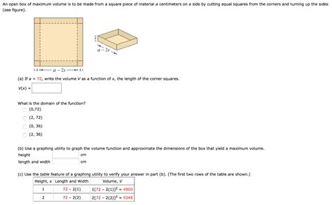 Solved An Open Box Of Maximum Volume Is To Be Made From A Chegg Com