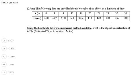 Solved Soru 1 25 Puan 25pts The Following Data Are
