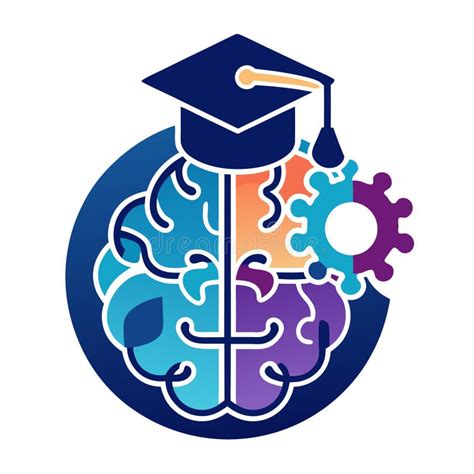 Brain Development And Learning Graduation Cap With Gear Integration Design Stock Vector