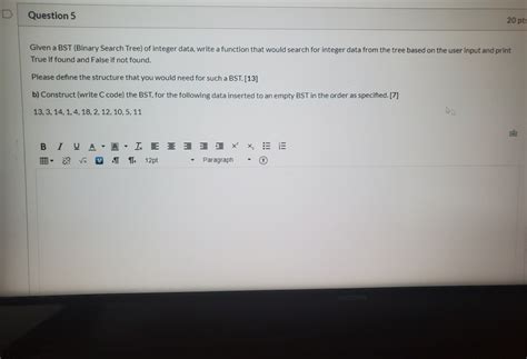Question 5 20 Pts Given A BST Binary Search Tree Of Chegg Com