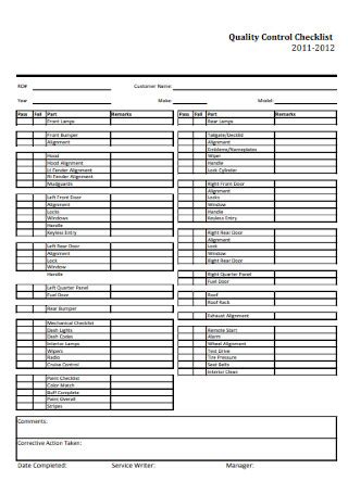 FREE Quality Control Checklist Samples To Download